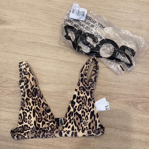 ASOS | Swim | Asos Deep Triangle Bikini Top In Leopard Brand New | Poshmark